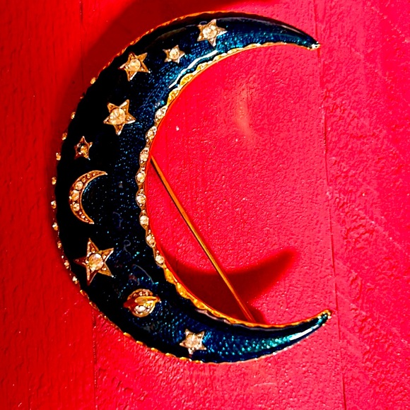 Jewelry | Vintage Enamel Pin Brooch Crescent Moon Design | Poshmark
